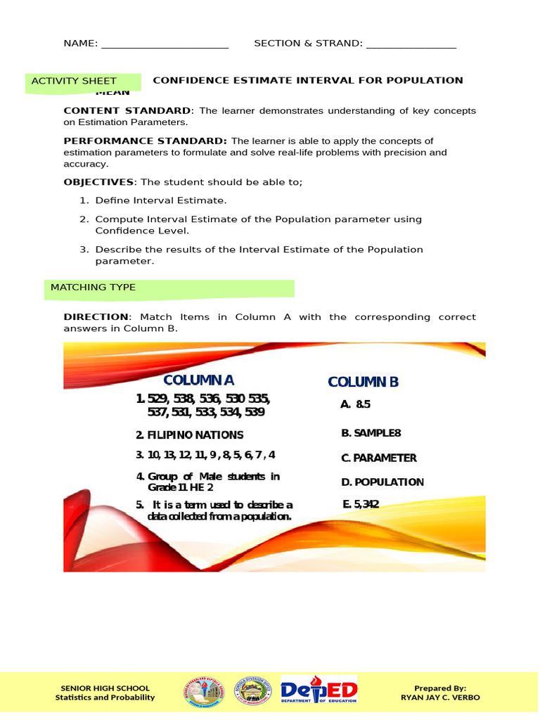 High School Stats: Confidence Intervals | PDF