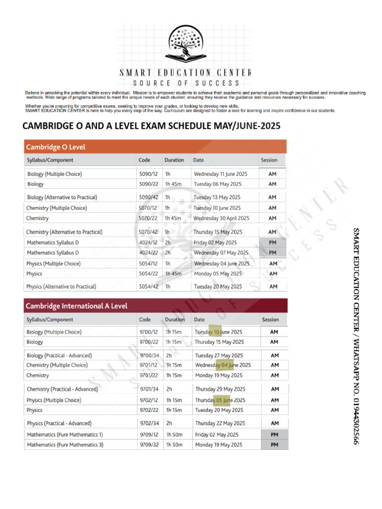 Watermarked - Edited - CAMBRIDGE O AND A LEVEL EXAM SCHEDULE MAY | PDF ...