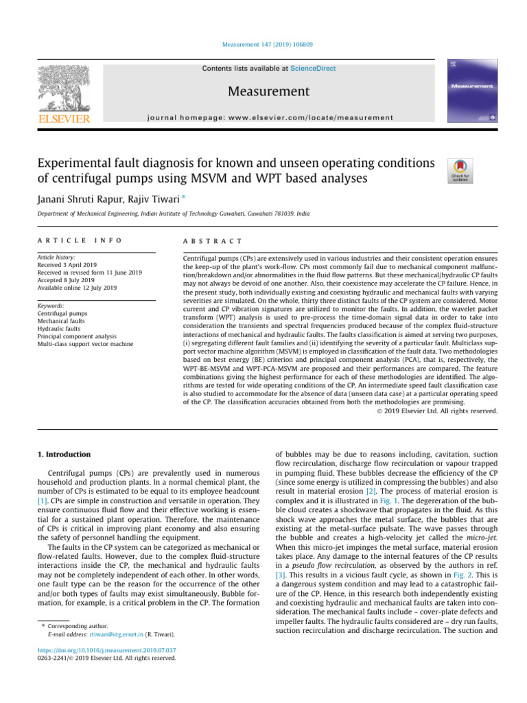Experimental Fault Diagnosis for Known and Unseen Operating Conditions of CP Using MSVM and WPT ...