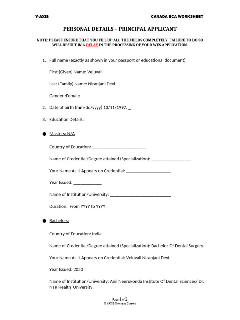 Eca Work Sheet - Niranjani | PDF