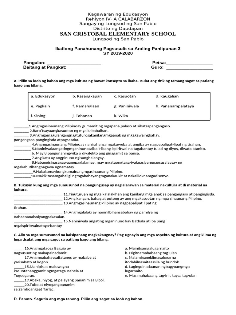 Third Periodical Test in AP 3 | PDF