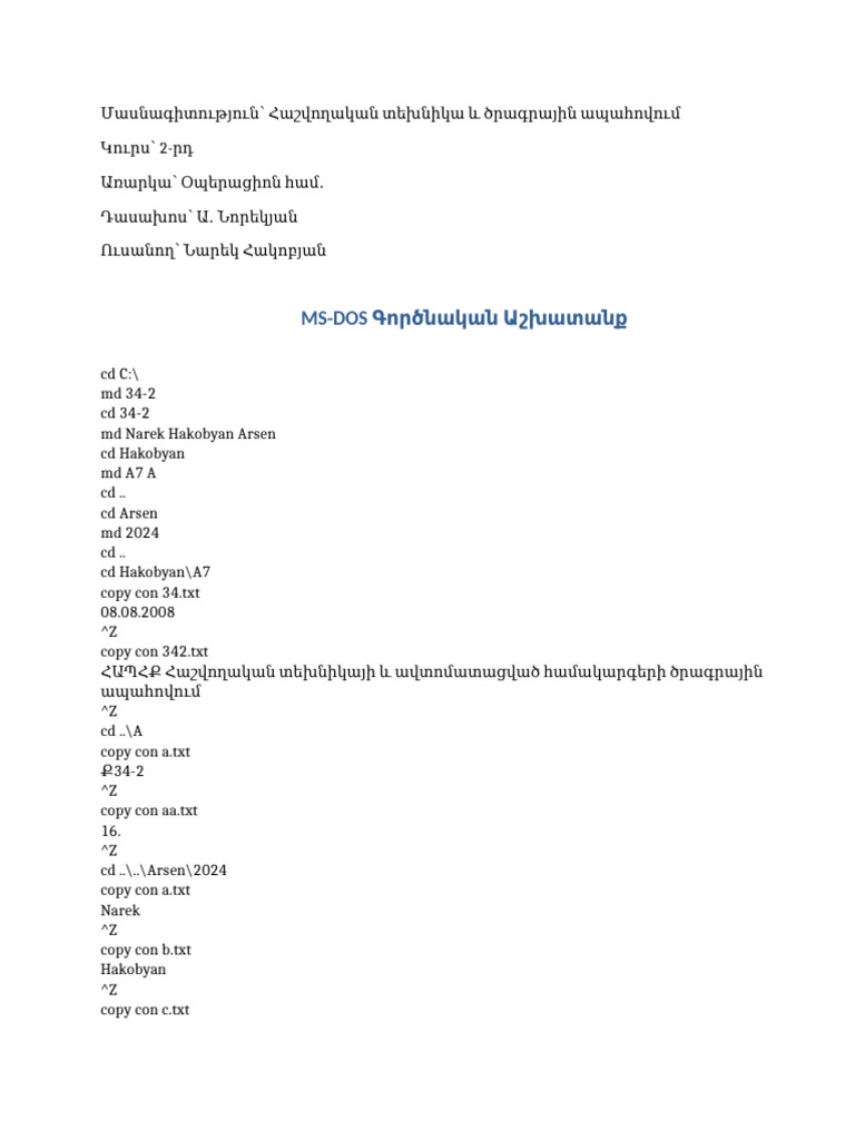 MS-DOS Commands Directory Structure | PDF
