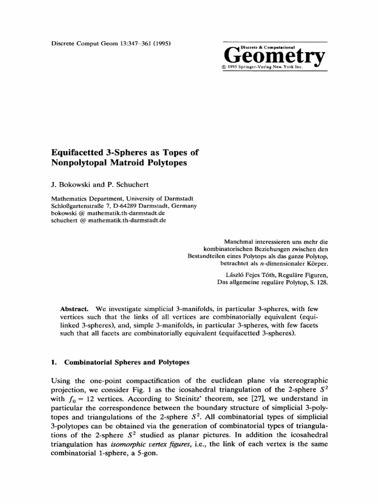 bokowski1995 | PDF | Mathematical Concepts | Euclidean Geometry