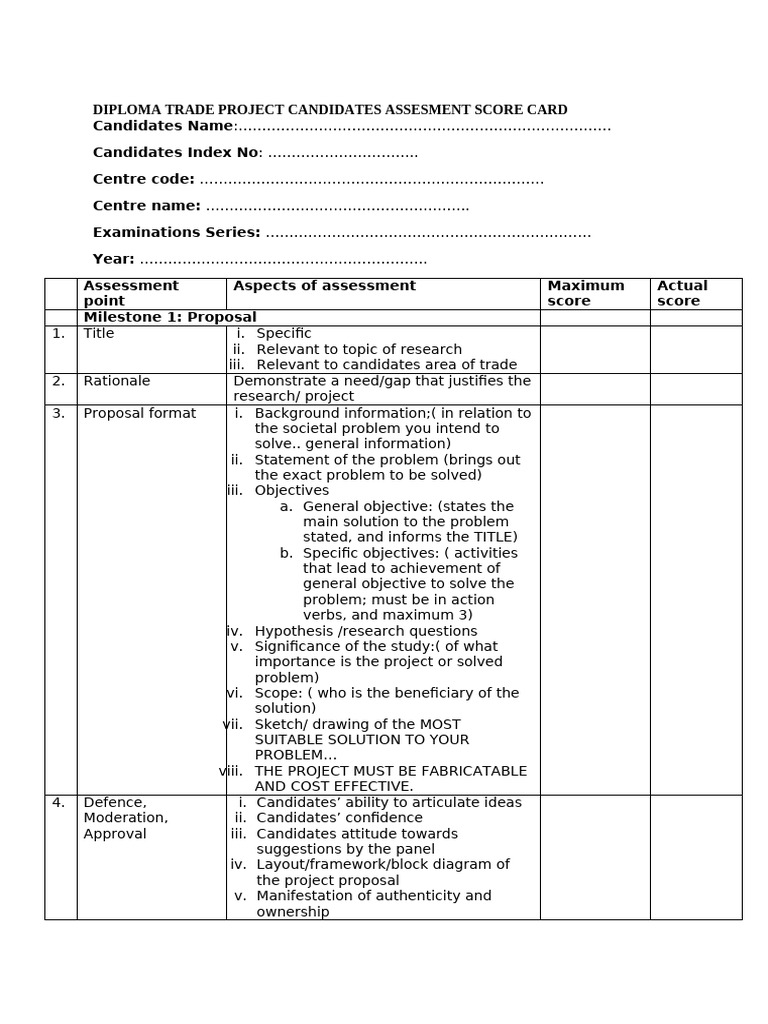 Diploma Trade Project Proposal Format | PDF | Educational Assessment | Cognition