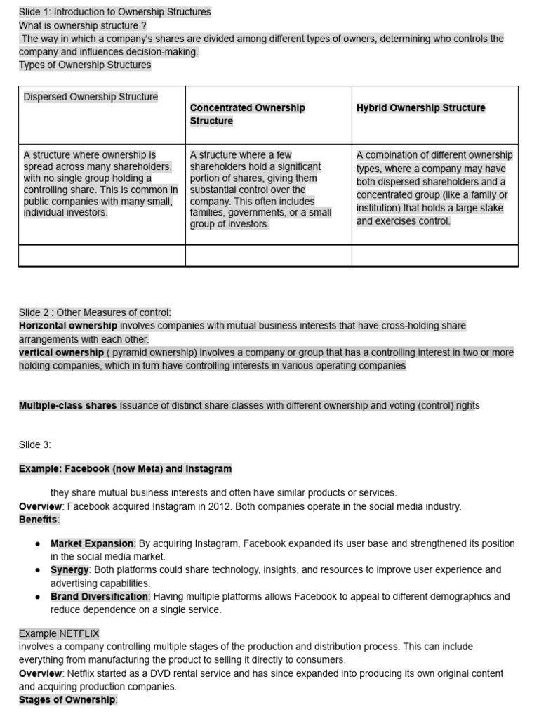 Slide 1 - Introduction To Ownership Structures | PDF | Netflix | Ownership