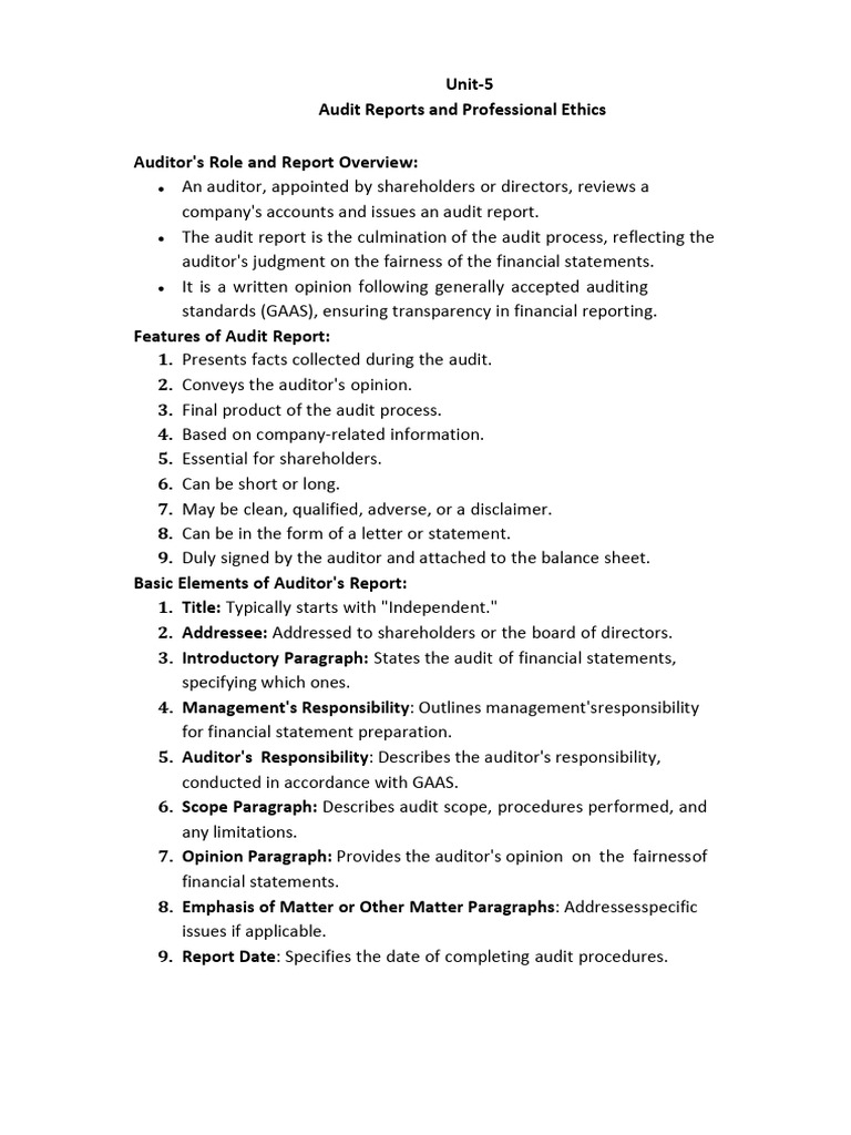 Audit Reports and Professional Ethics | PDF | Auditor's Report | Audit