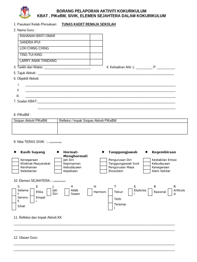 Borang Pelaporan Akt KK Updated 16 JUN 2022 | PDF
