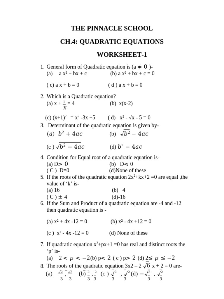 Quadratic Equations Questions | PDF | Algebra | Mathematical Objects
