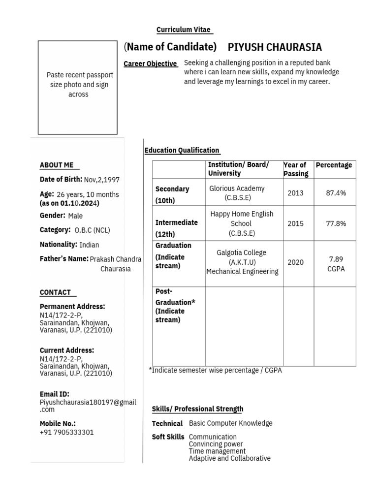 CV Format ESO 2024 - 25 PDF | PDF
