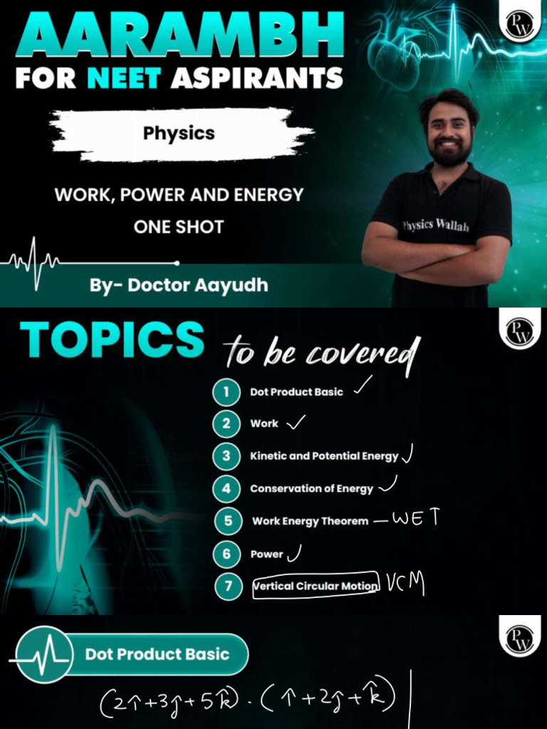 Work, Power & Energy (One Shot) - Class Notes - Aarambh NEET 2024 | PDF