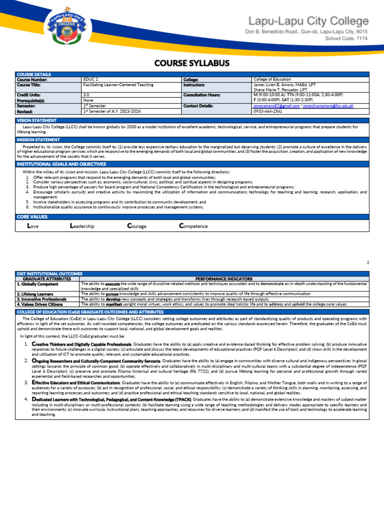 CS-N EDUC 2 Facilitating Learner-Centered Teaching | PDF | Learning ...
