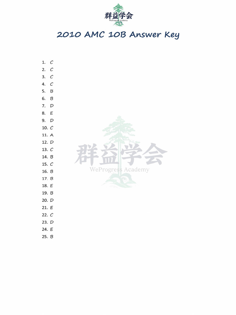 2010 AMC 10B Answer Key | PDF