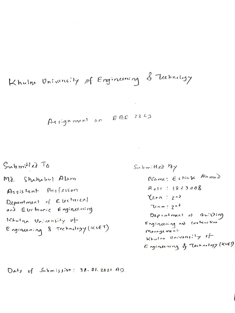 EEE 2223 Assignment by Estiak Ahmed(1823008)_2 | PDF