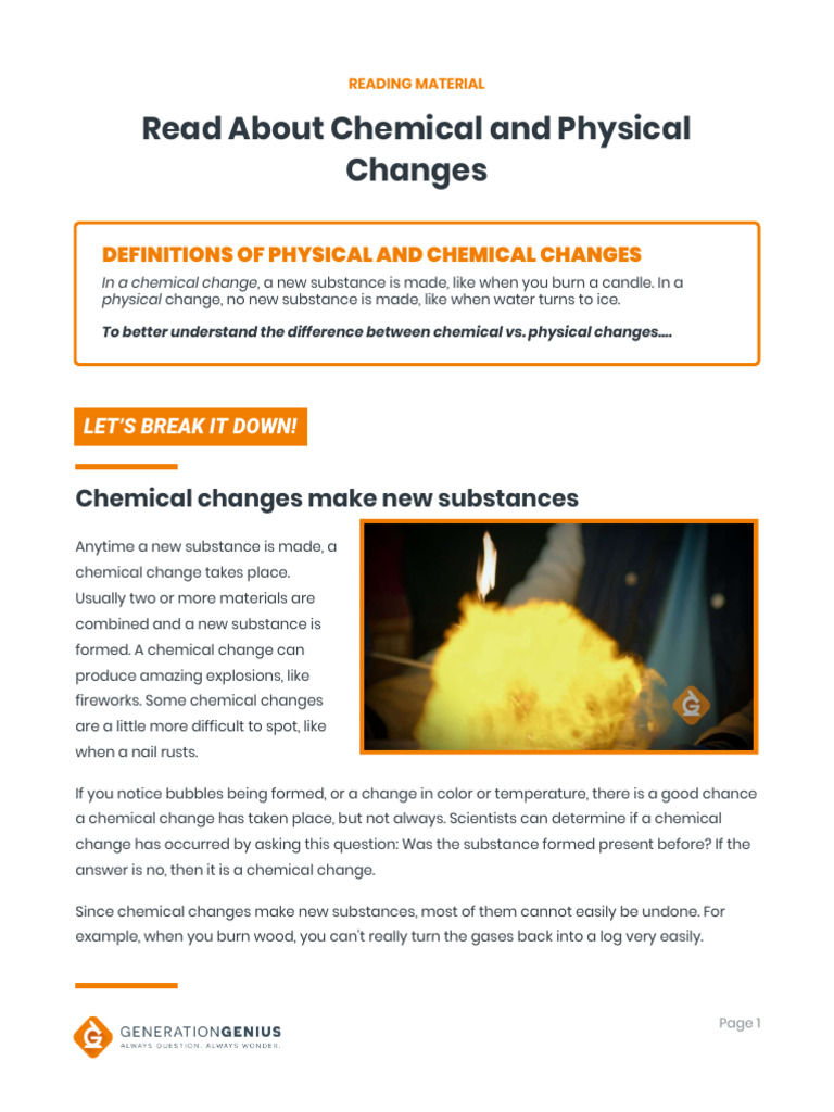 Chemical Vs Physical Changes Reading Material | PDF | Chemical ...