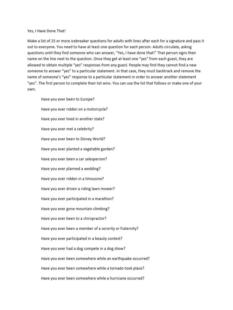 Icebreaker Haveyouever | PDF