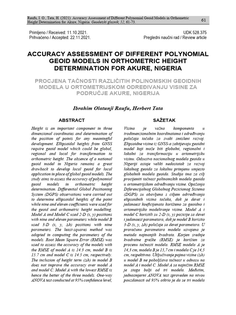Polynomial Geoid Models in Akure, Nigeria | PDF | Geodesy | Geophysics