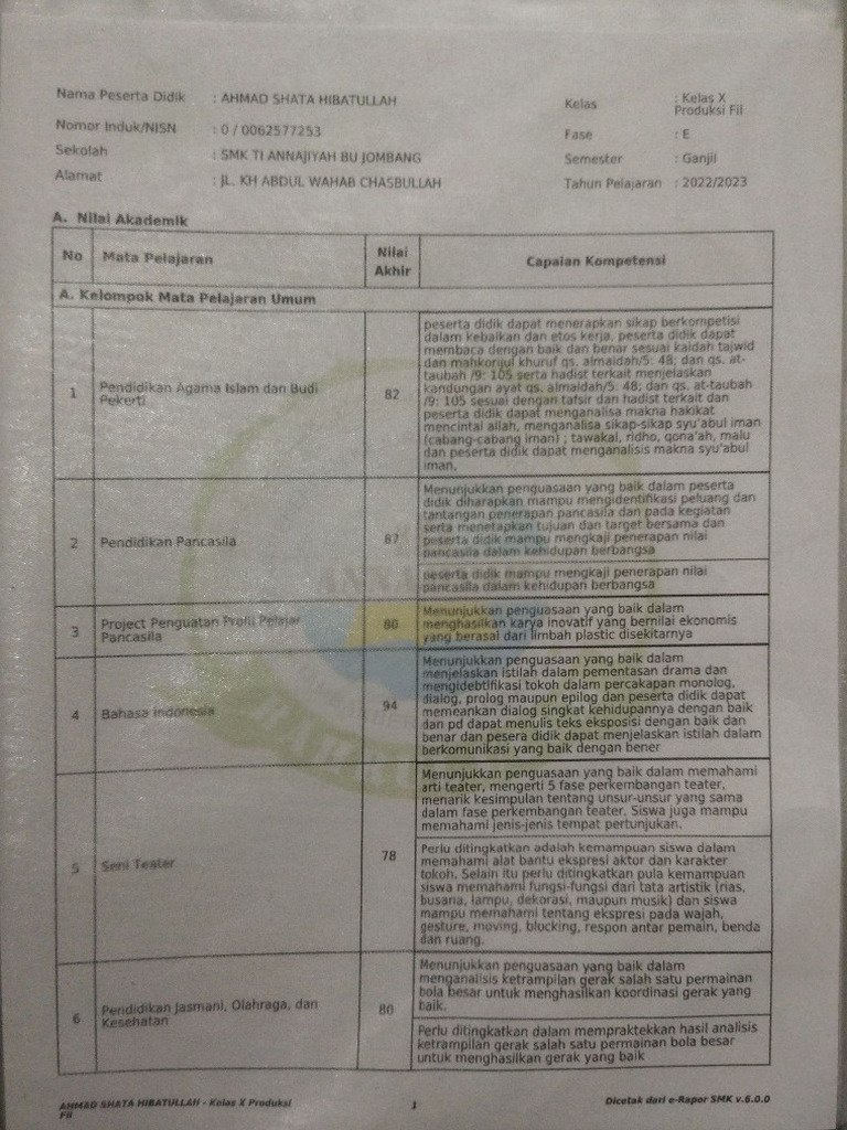 Rapot X Ganjil S1 | PDF