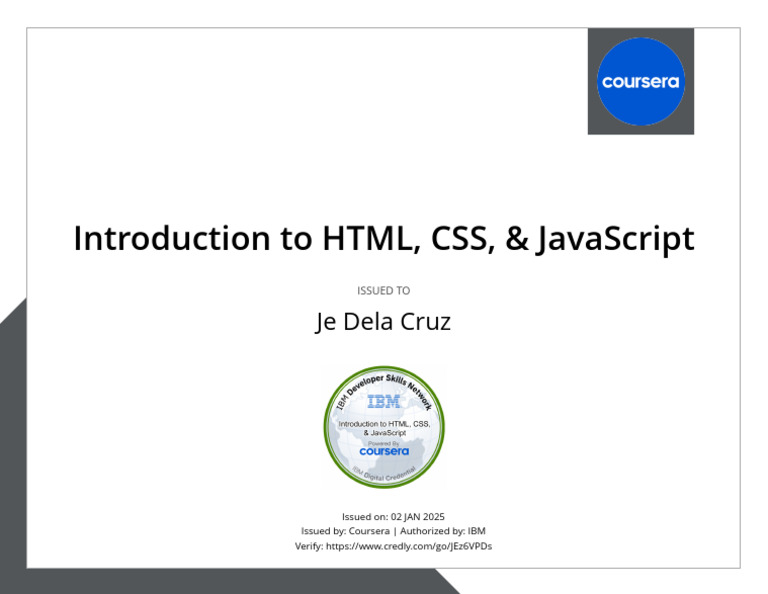 HTML, CSS, & JavaScript Certificate | PDF