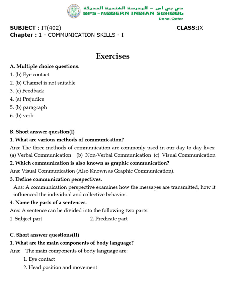 Exercise - Chapter 1 - Communication Skills - I | PDF | Communication | Nonverbal Communication