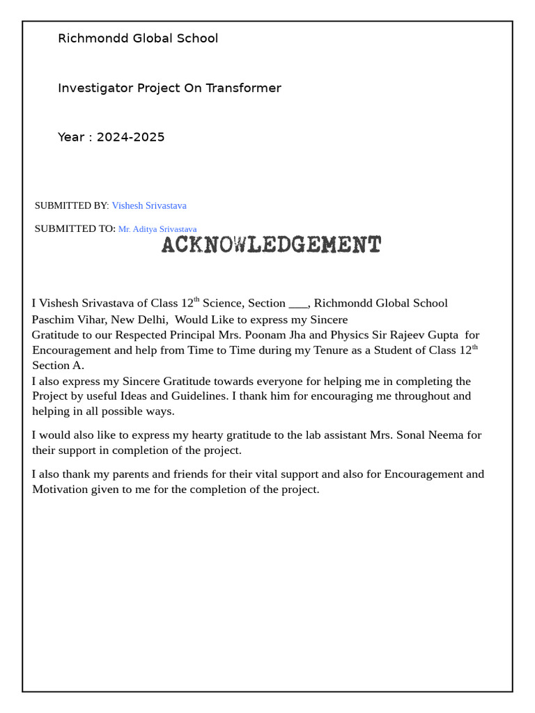 Transformer Xii Physics Investigatory Project Pdf Transformer Inductor