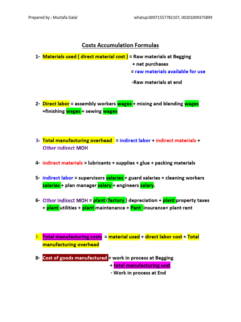 Costs Accumulation Formulas | PDF