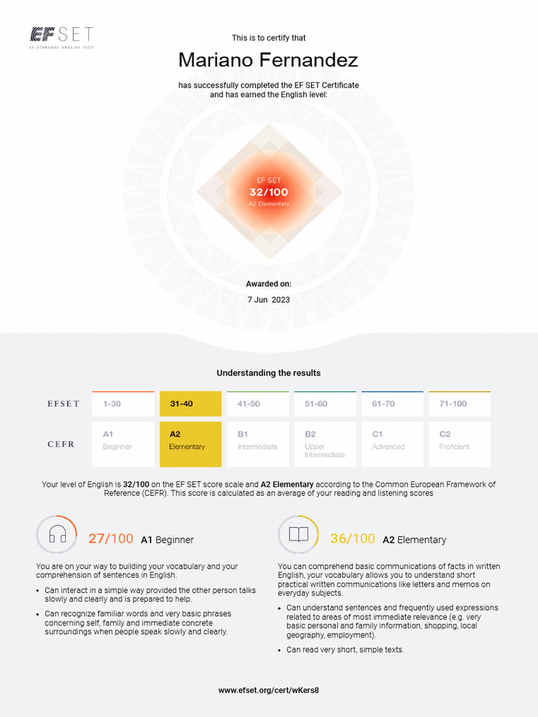 EF SET A2 English Certificate 2023 | PDF