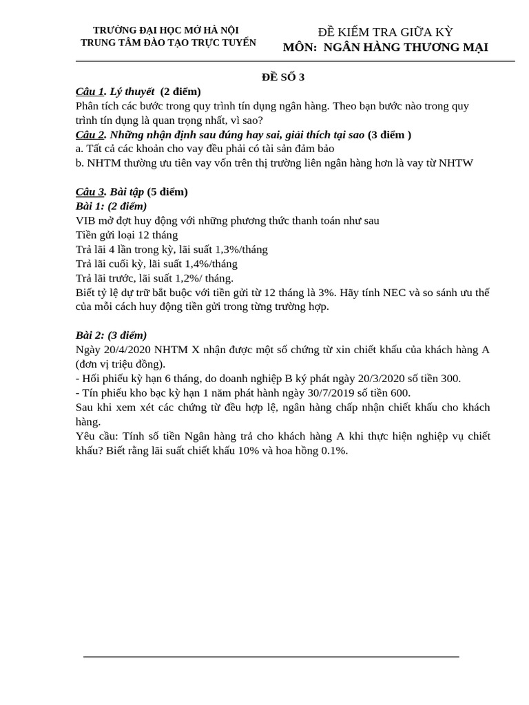 Ehou - NHTM - Đề KT Giữa Kỳ | PDF