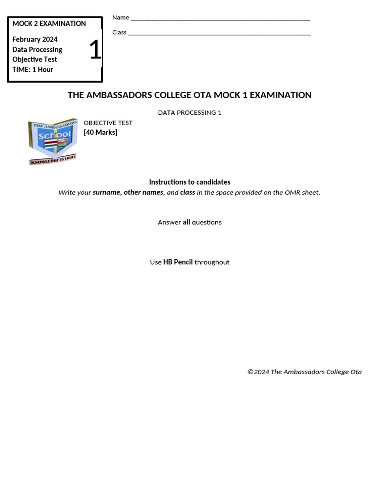 Data Processing Mock Exam Questions | PDF | Computer File | Computer ...