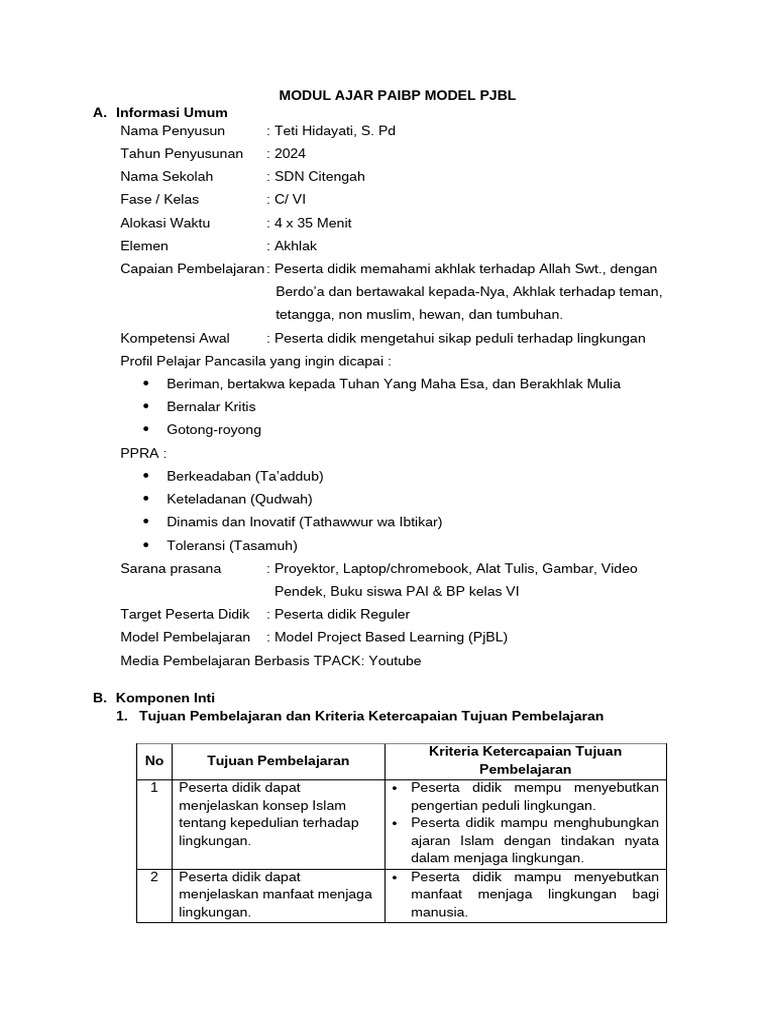 Modul Ajar model PJBL | PDF
