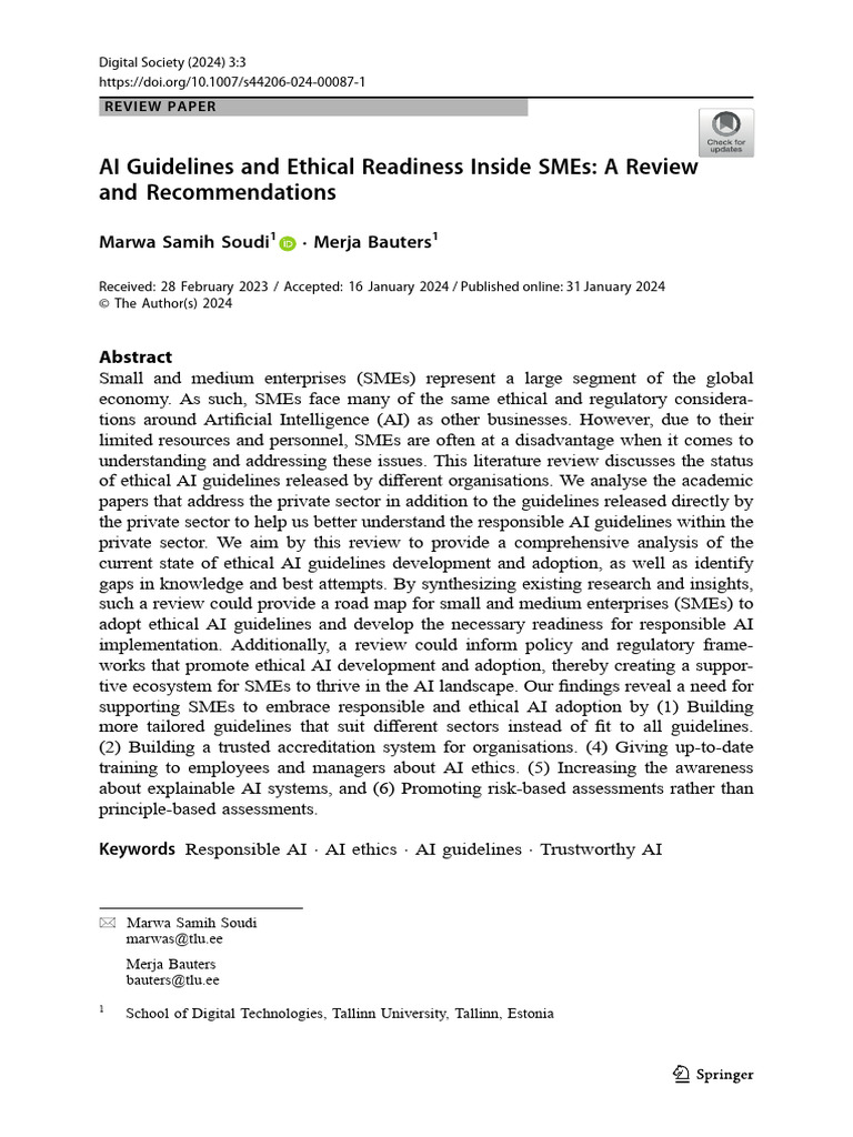 AI Guidelines and Ethical Readiness Inside SME S A Review and ...