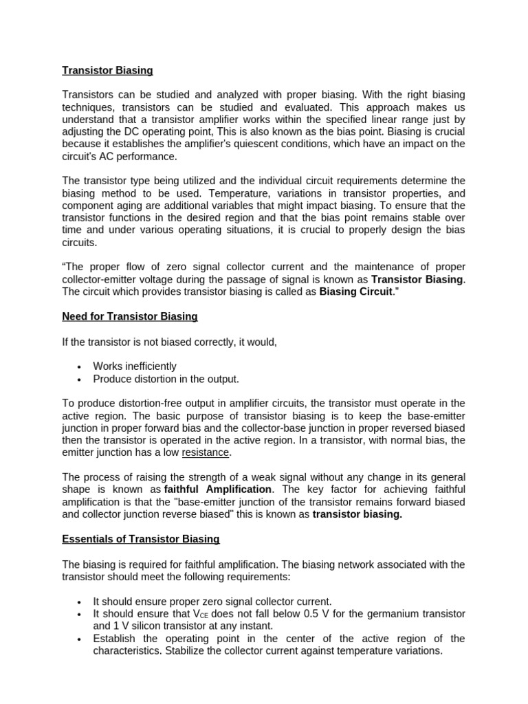 Transistor Biasing, Types of Biasing Circuits | PDF | Amplifier ...