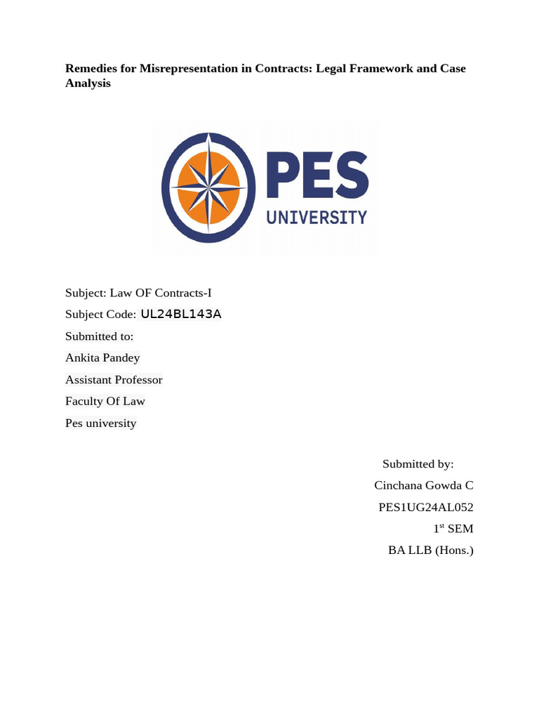 Contracts Research Paper | PDF | Misrepresentation | Legal Remedy