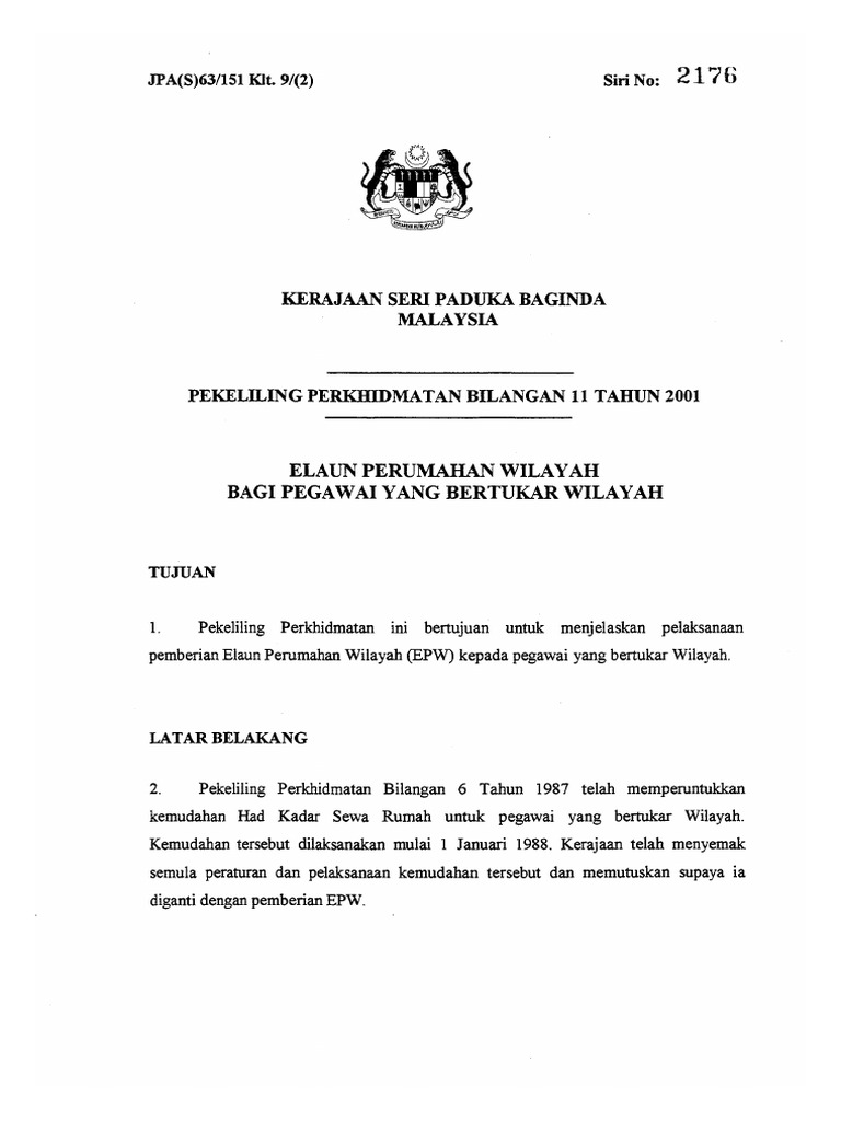 PP112001 - Elaun Perumahan Wilayah | PDF
