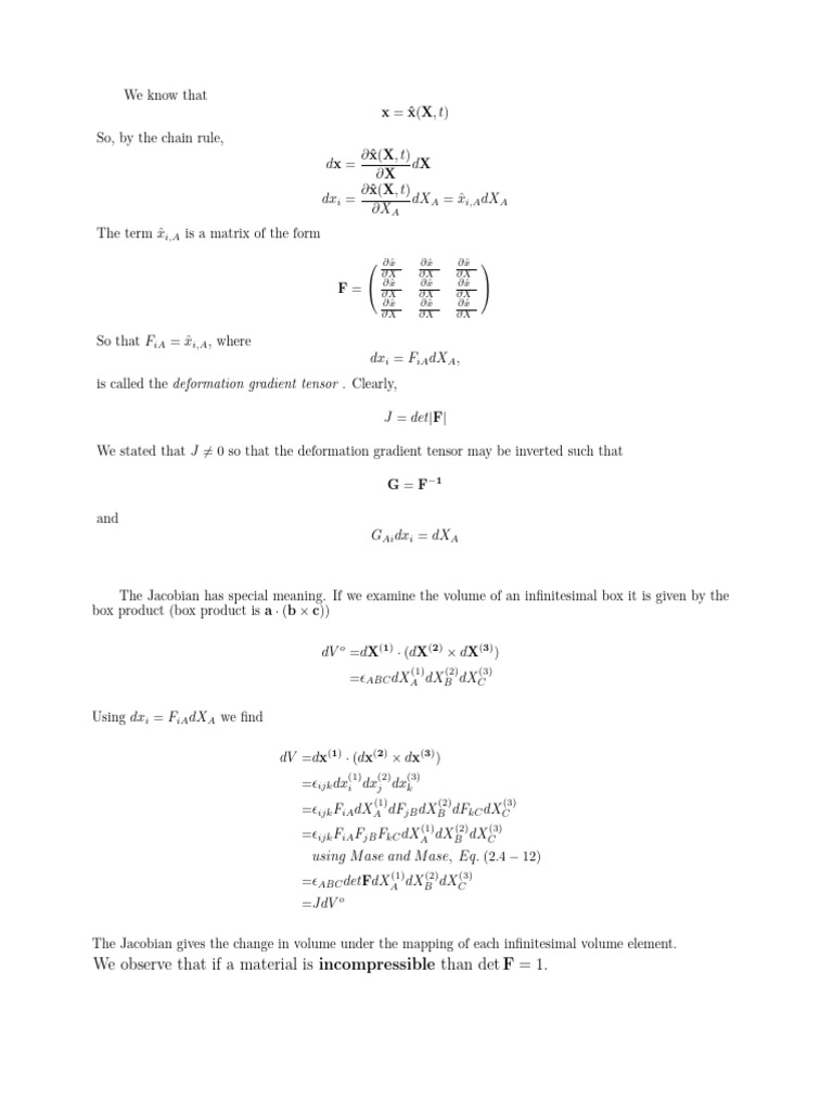 Deformation Gradient and Jacobian | PDF | Continuum Mechanics | Mechanical Engineering