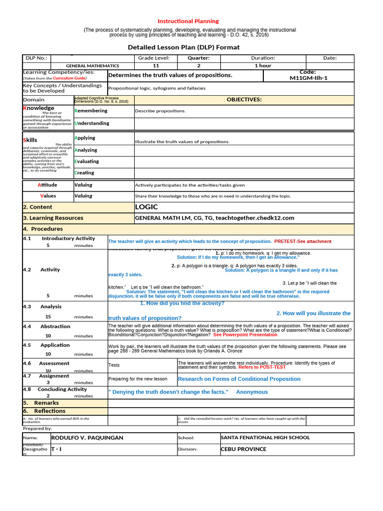 Dlp-Genmath-Quarter 2-Logic | PDF | Logic | Learning