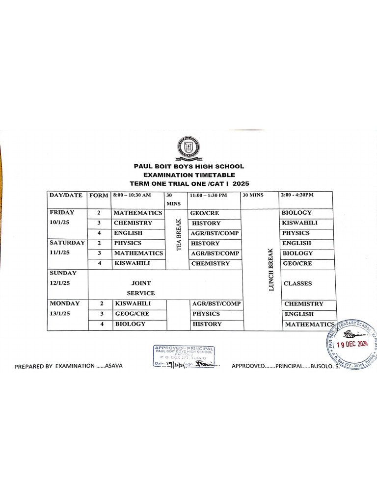 Time Table T1-2025 | PDF