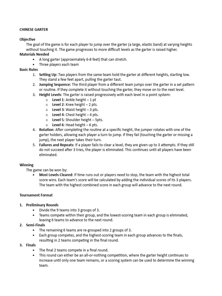 Chinese Garter Game Rules & Tournament Guide | PDF