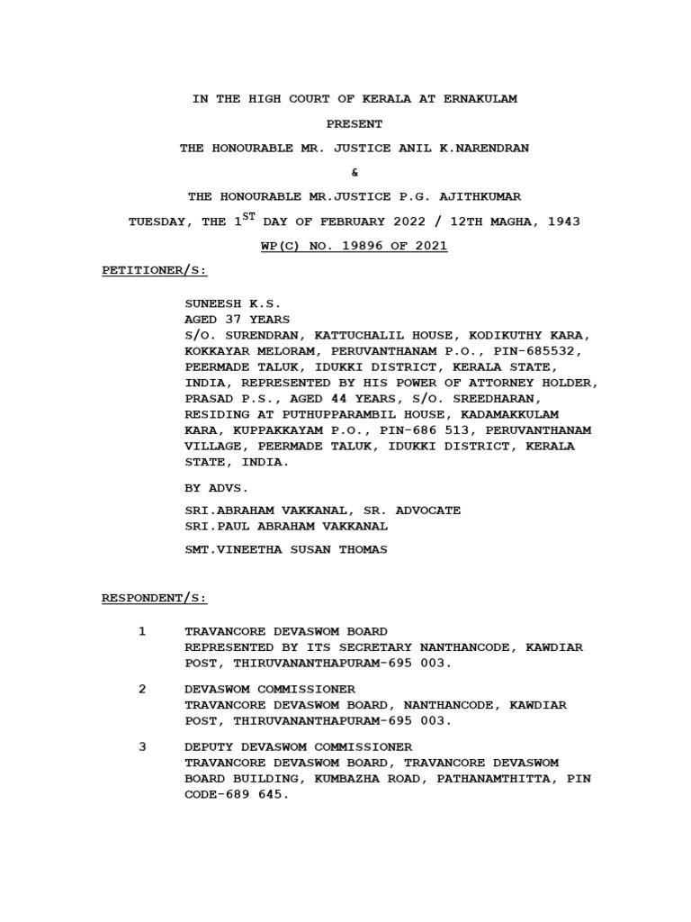 Suneesh K.S. v. Travancore Devaswom Board & Ors | PDF | Auction | License