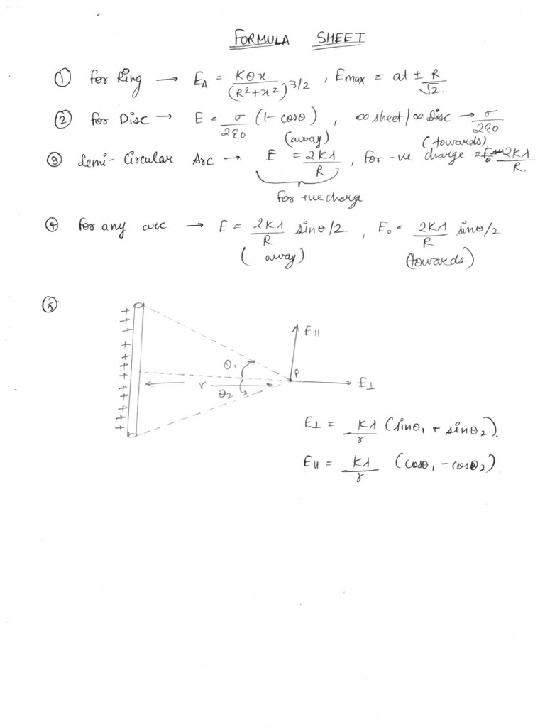Formula Sheet for Arc and Semi Cir. Arc | PDF