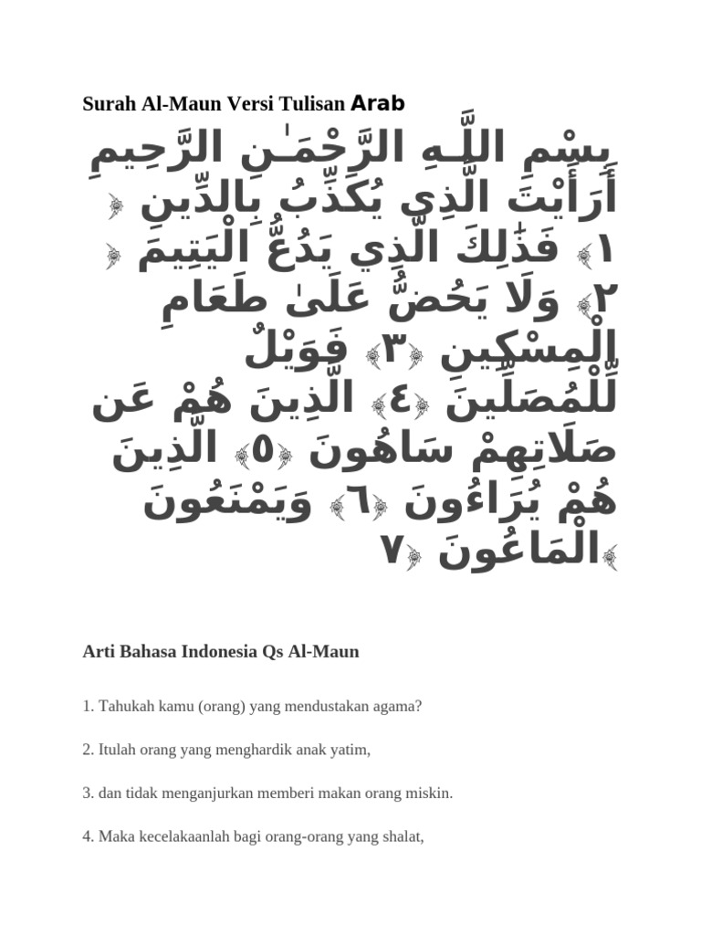 Surah Al-Maun: Arab dan Artinya | PDF