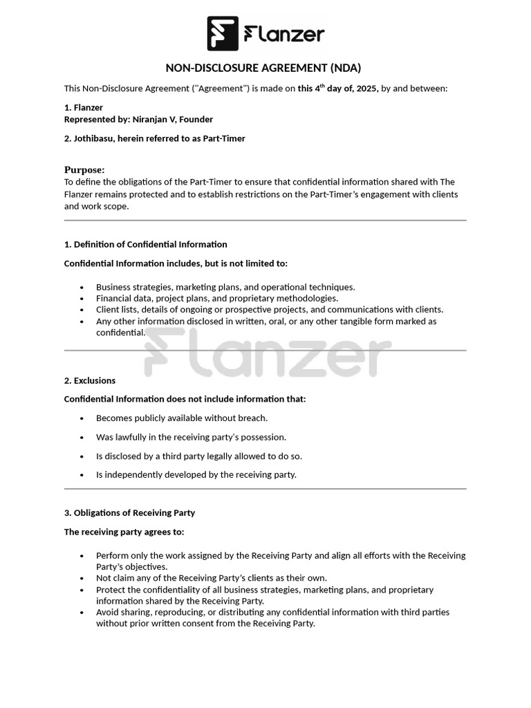 Jothibasu NDA Part-Timer | PDF | Non Disclosure Agreement | Business Law