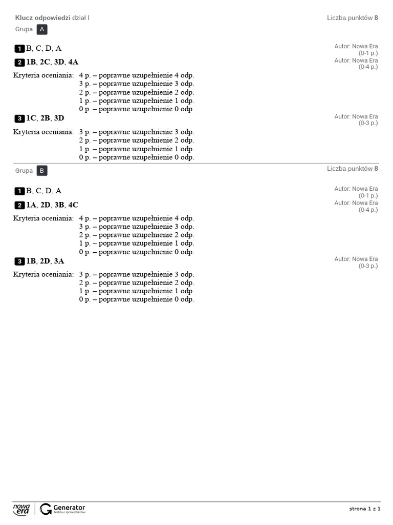 Dzia I Klucz Odpowiedzi | PDF