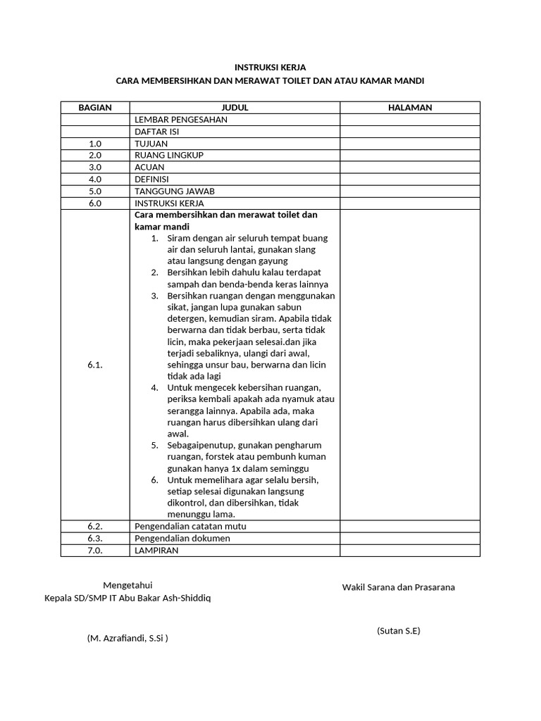 INSTRUKSI KERJA - Cara membersihkan Toilet (1) | PDF INSTRUKSI KERJA - Cara membersihkan Toilet (1) | PDF
