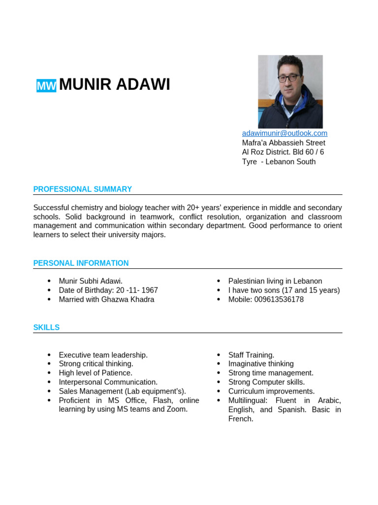MY CV | PDF | Lebanon | Cognition