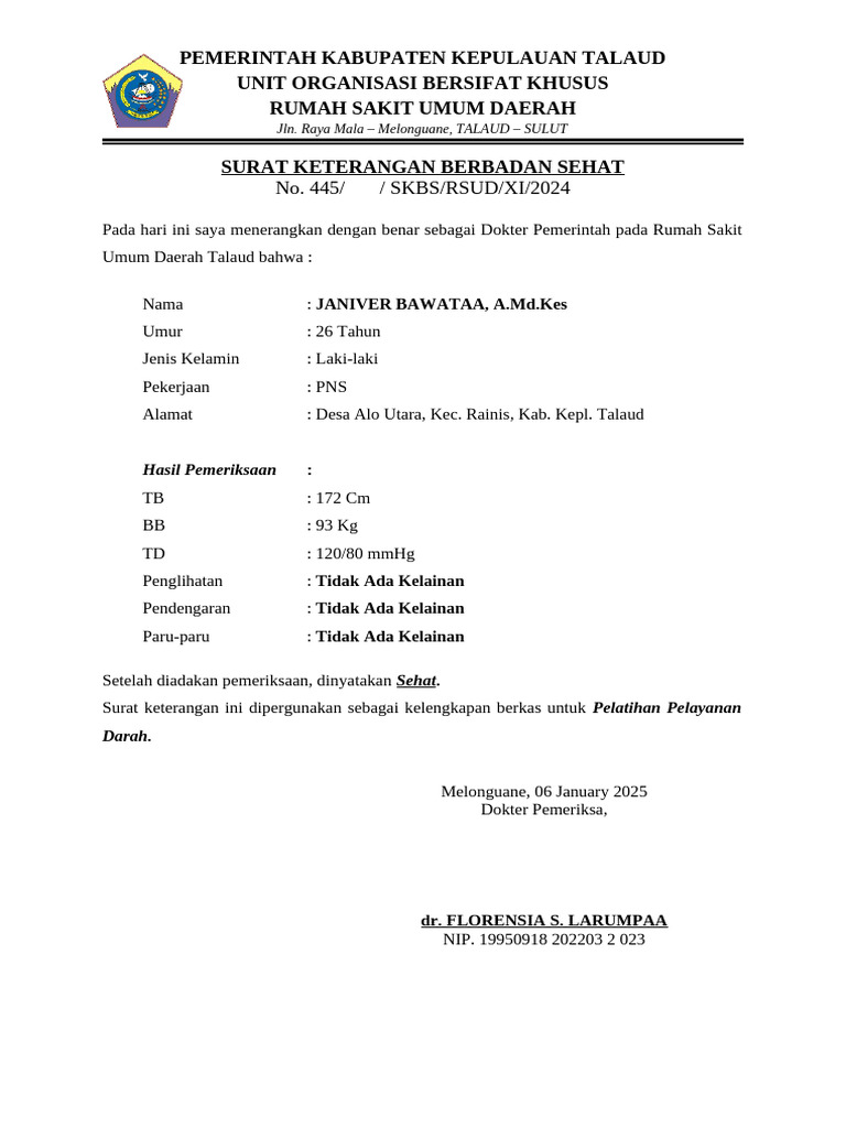 01 November 2024 Skbs - Sip - Dr. Florensia S. Larumpaa | PDF