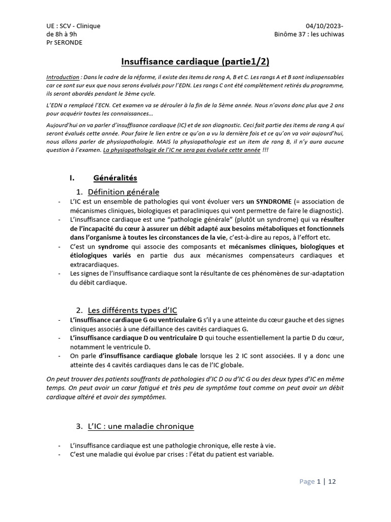 Insuffisance Cardiaque : Diagnostic et Types | PDF | Insuffisance ...