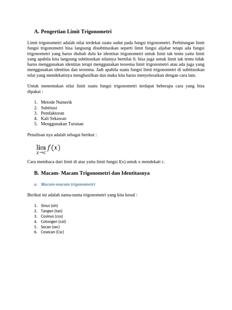 MTK SAINS Power Point Limit Trigonometri | PDF
