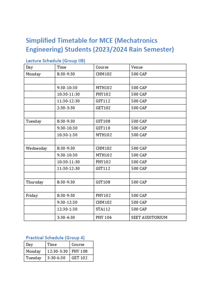 Mce Timetable | PDF