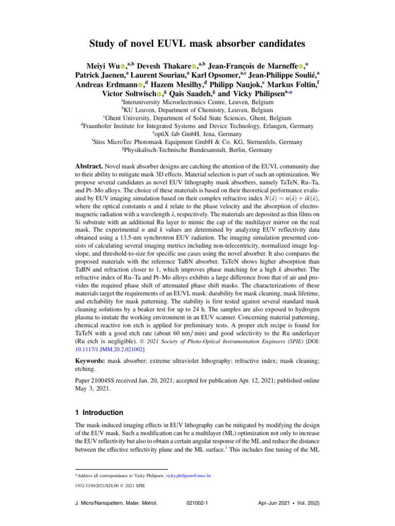 Study of novel EUVL mask absorber candidates | PDF | Photolithography ...