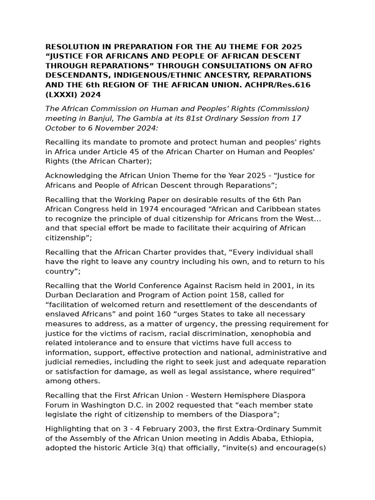 Resolution in Preparation for The AU Theme For 2025 Justice for ...